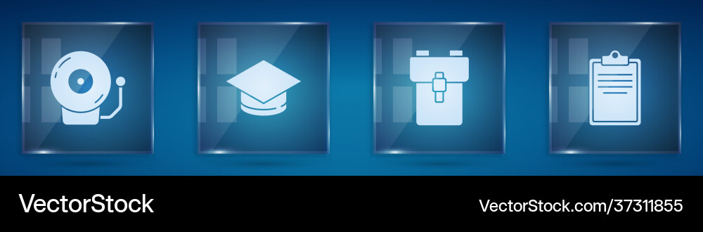 Set ringing alarm bell graduation cap school Vector Image