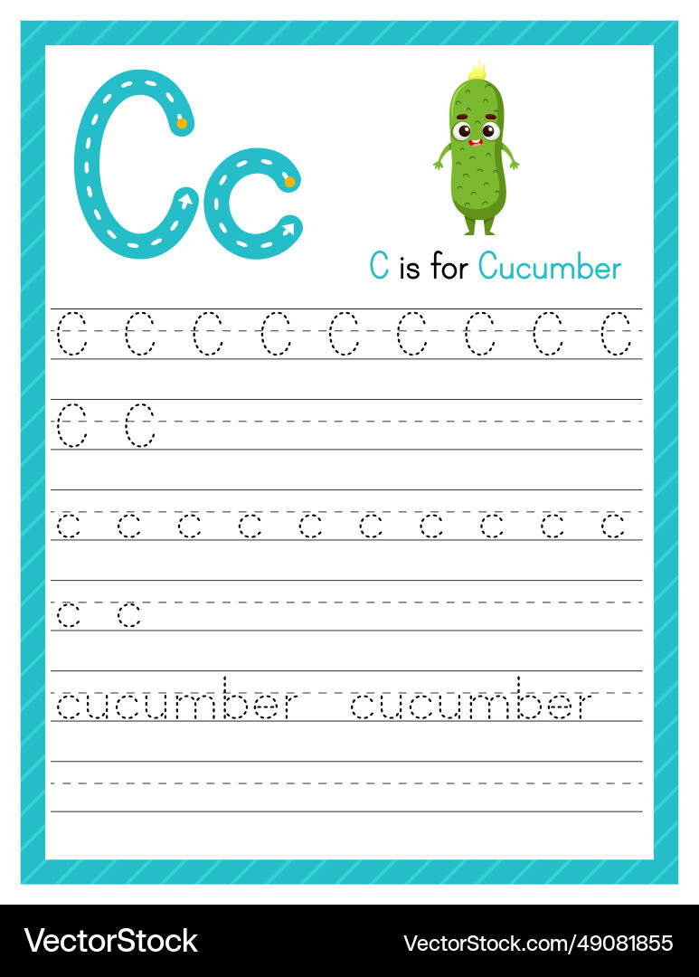 Trace letter c uppercase and lowercase alphabet Vector Image