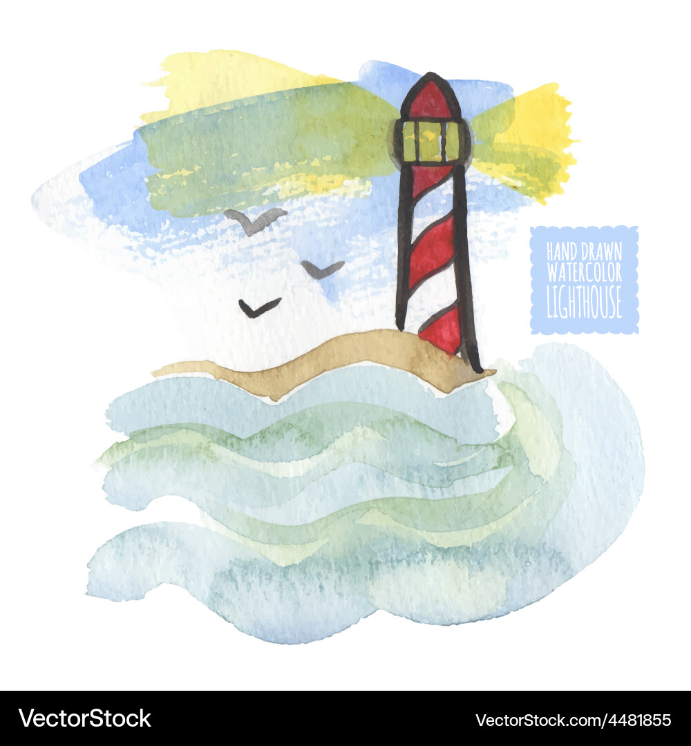 Watercolor print with lighthouse on the white Vector Image