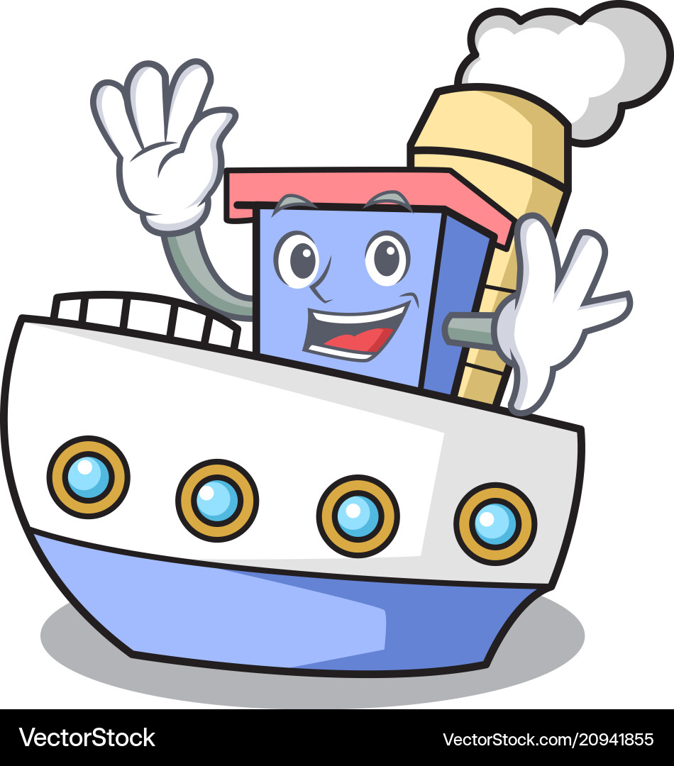 Waving ship character cartoon style Royalty Free Vector