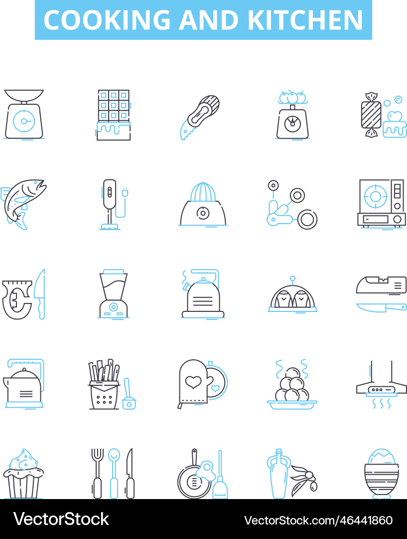 Cooking and kitchen line icons set Royalty Free Vector Image