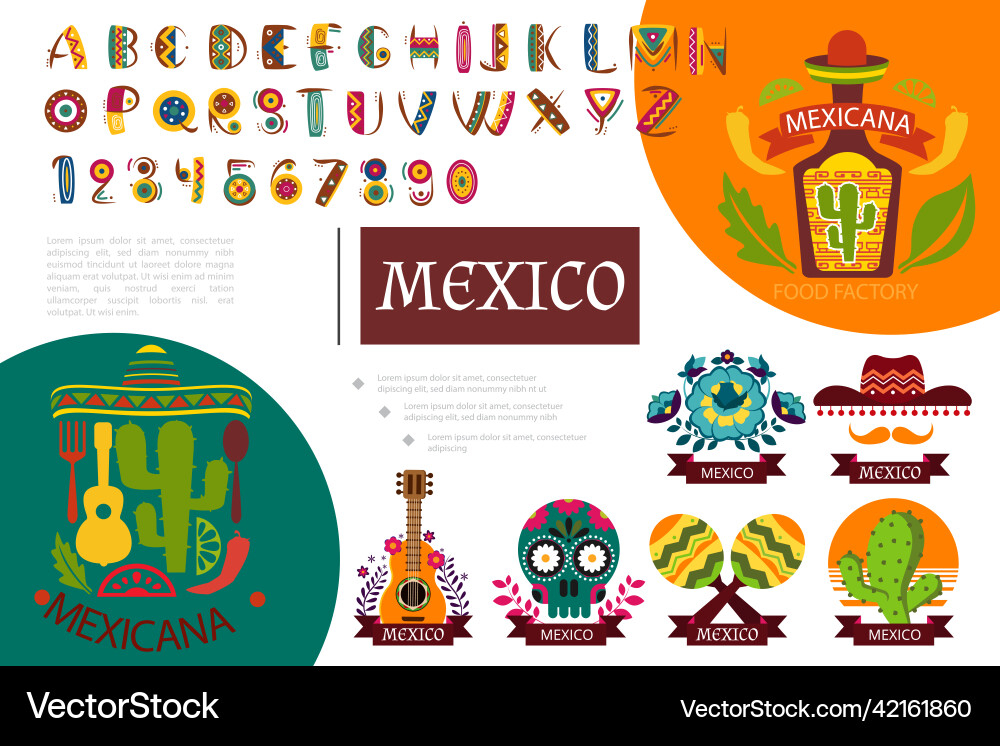 Flat mexico elements composition Royalty Free Vector Image