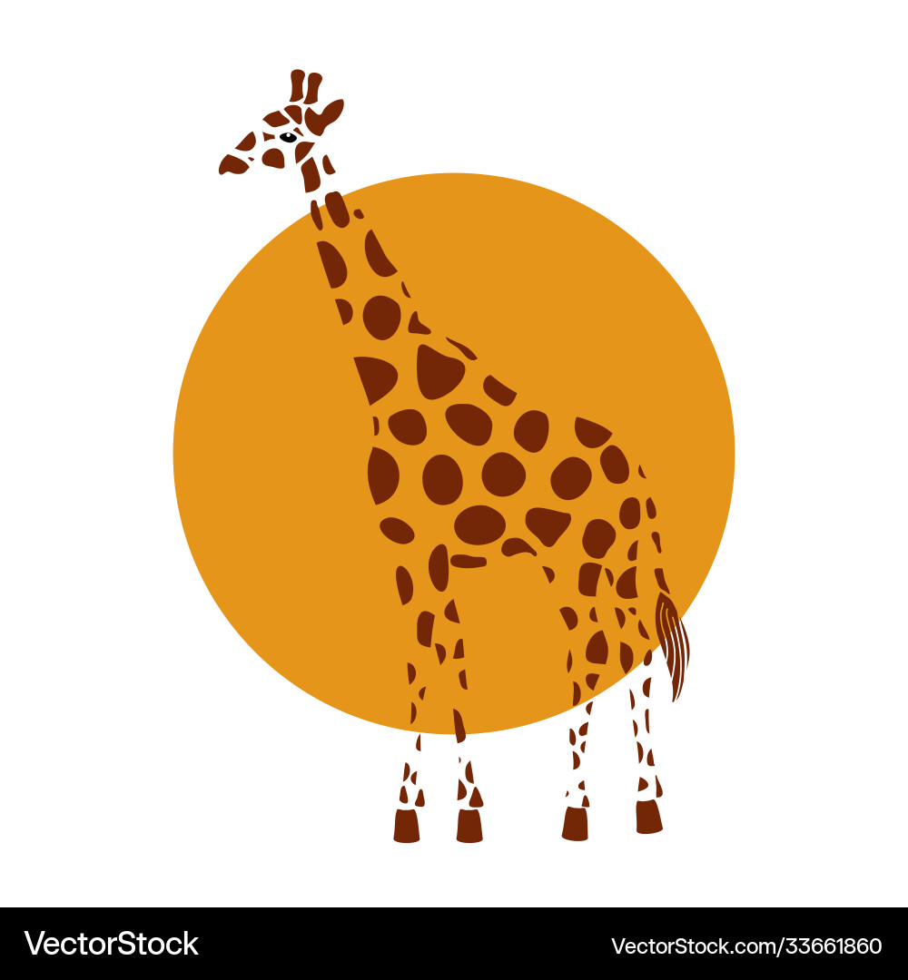 Giraffe stands in background orange sun Royalty Free Vector
