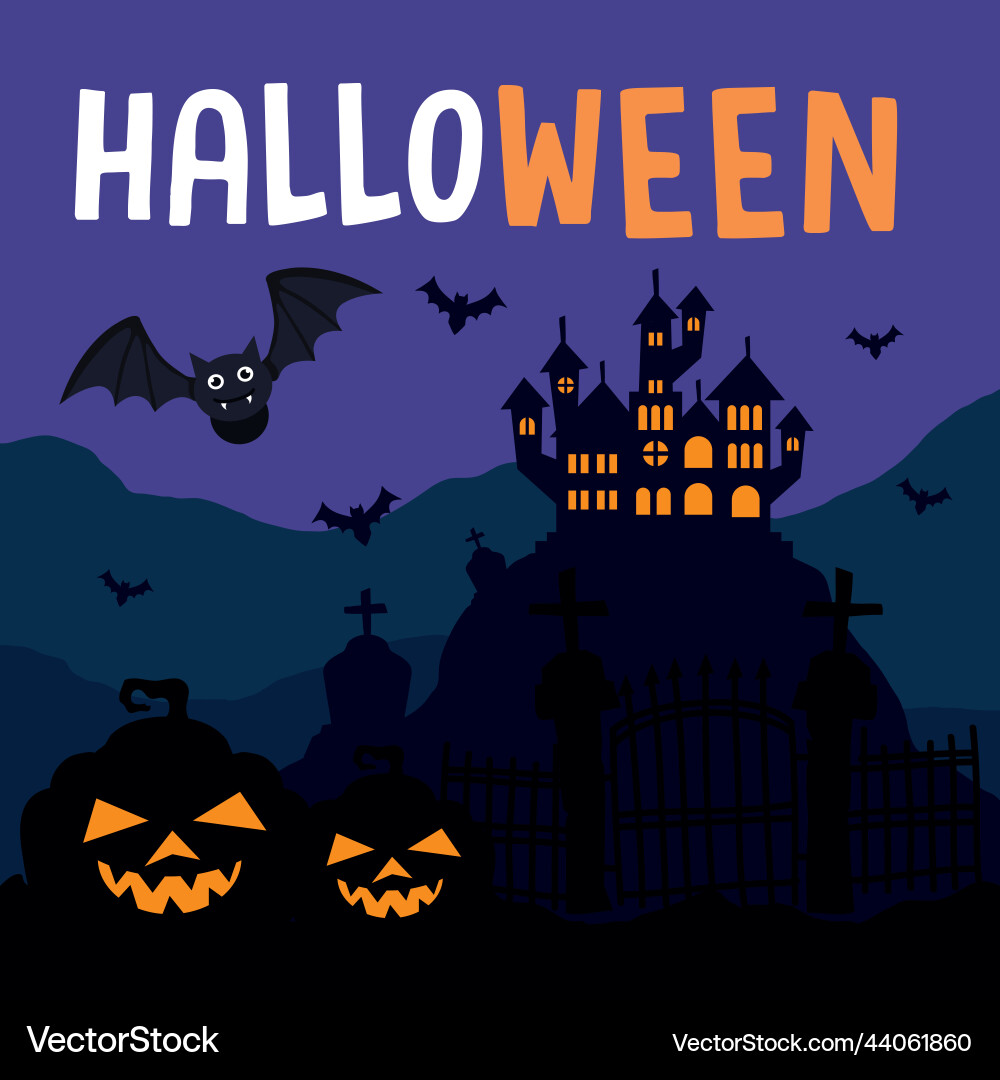 Halloween lettering with haunted castle Royalty Free Vector