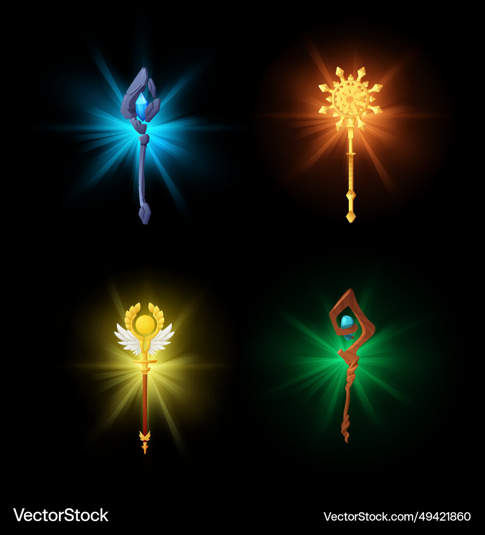 Magic glowing wands set golden stone Royalty Free Vector