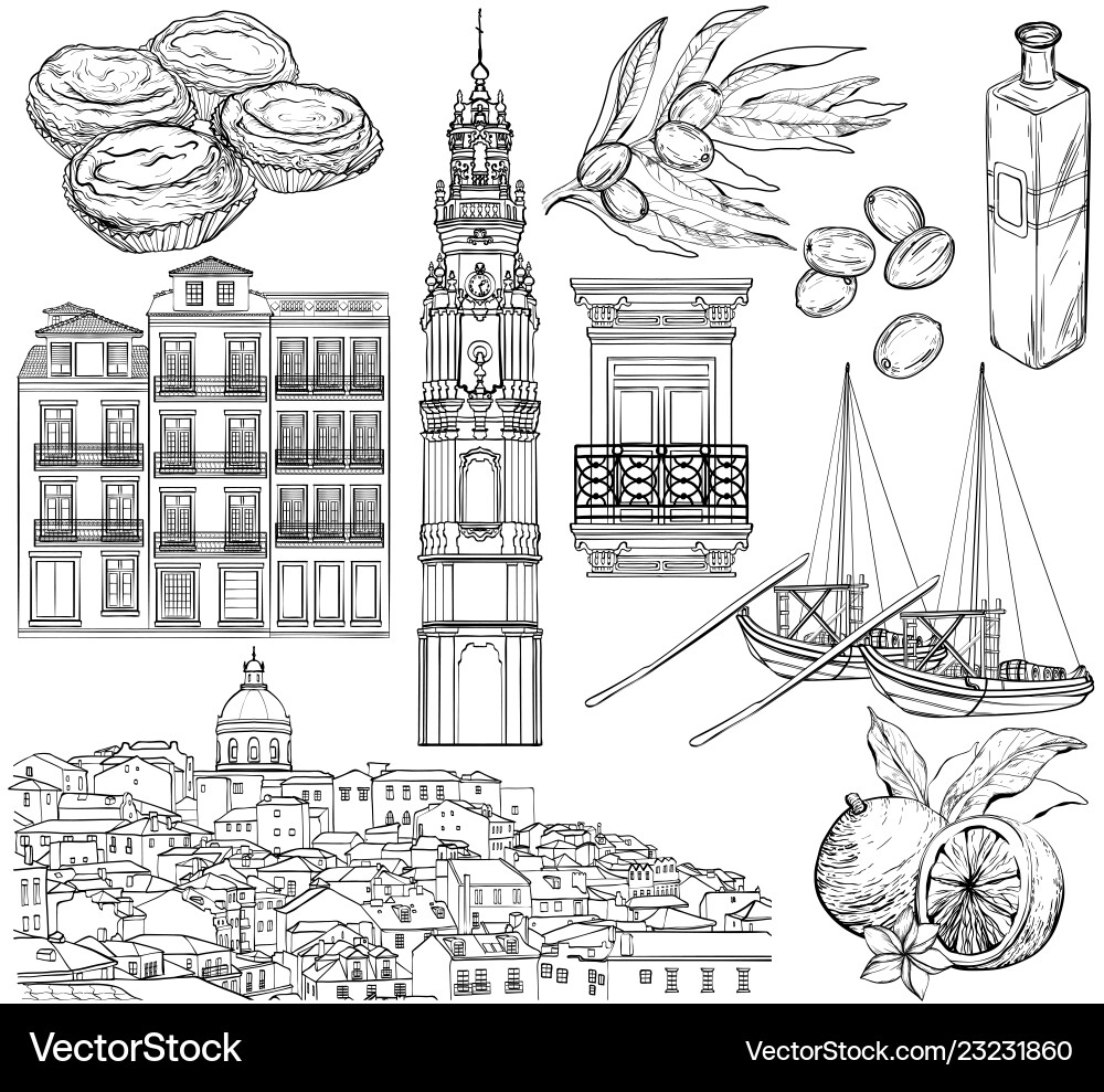 Portugal drawings set Royalty Free Vector Image
