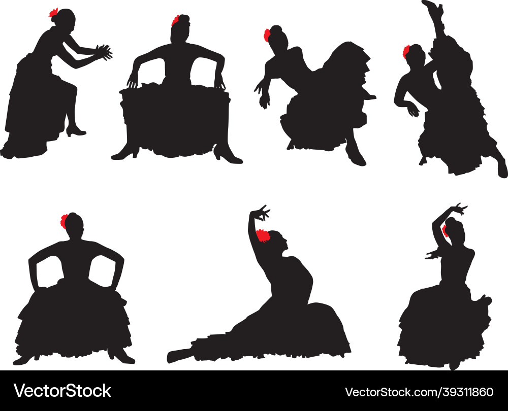 Silhouette flamenco dancer 9 Royalty Free Vector Image