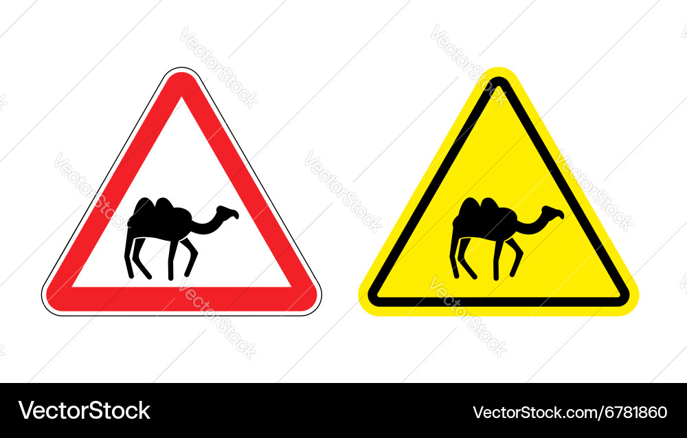 Warning sign attention camel hazard yellow Vector Image