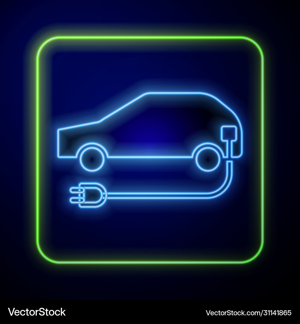Glowing neon electric car and electrical cable Vector Image