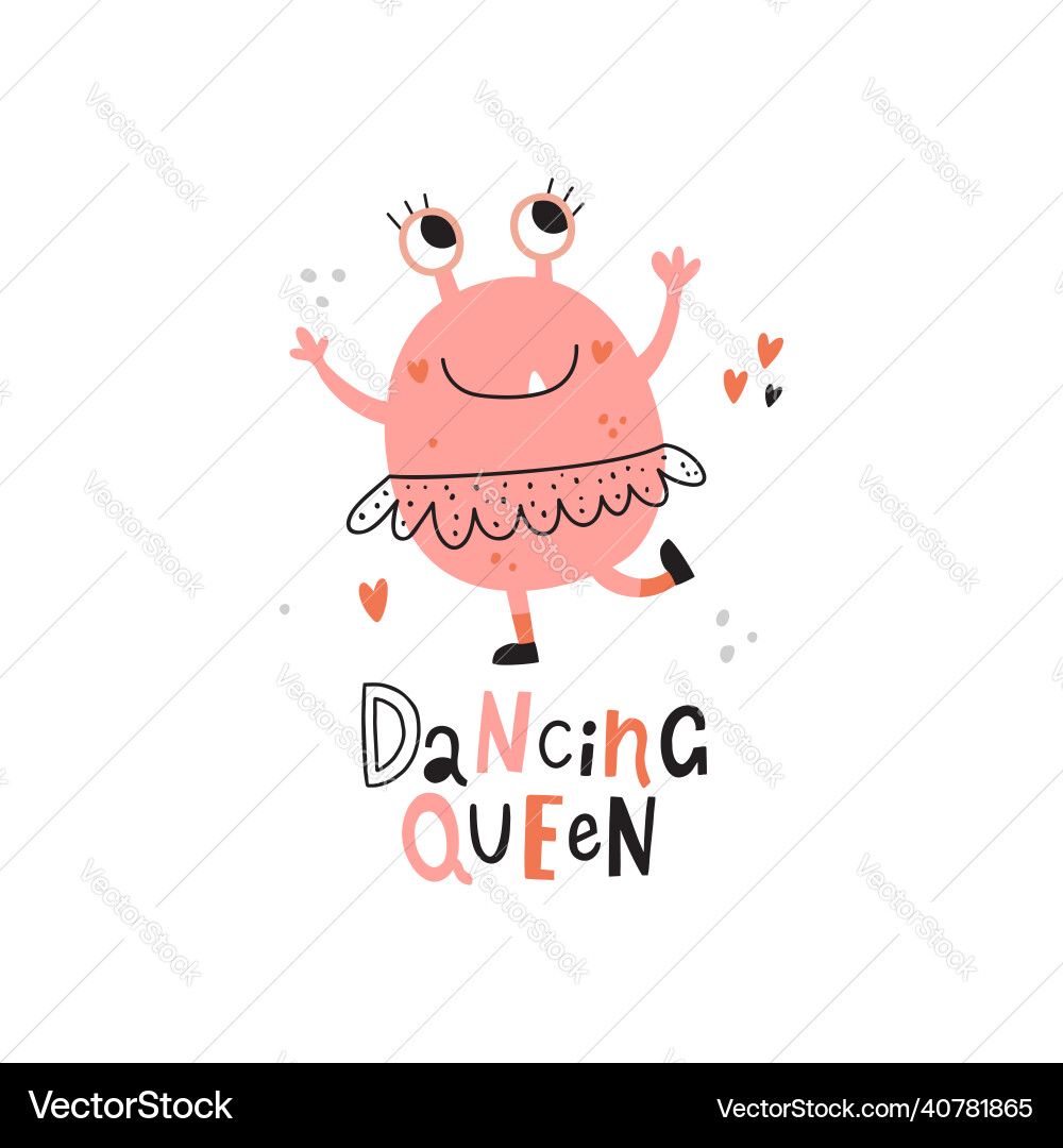 Image of cute monster and lettering text Vector Image