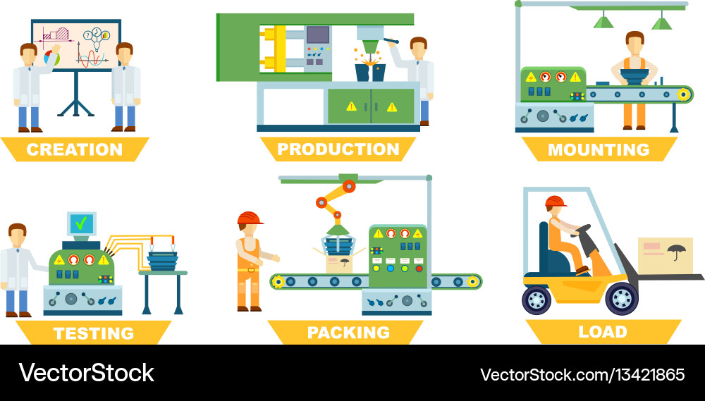 Industrial manufacture isolated set Royalty Free Vector