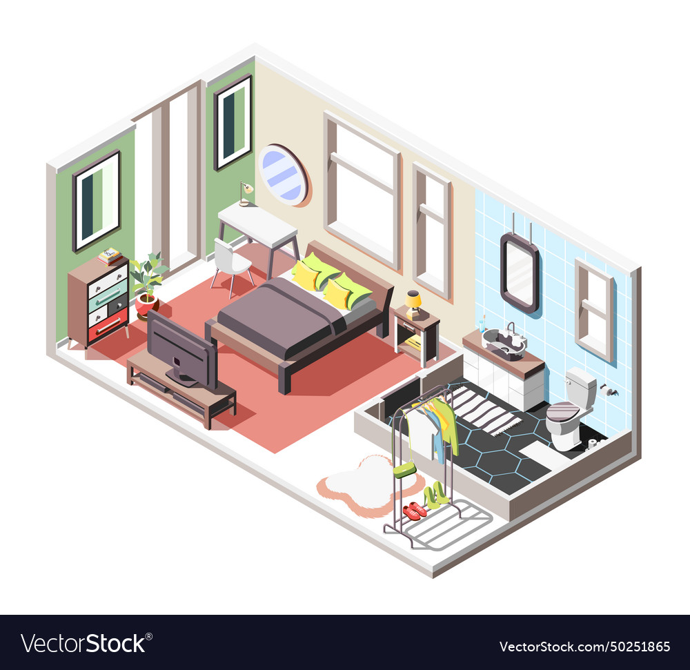 Loft interior isometric composition Royalty Free Vector