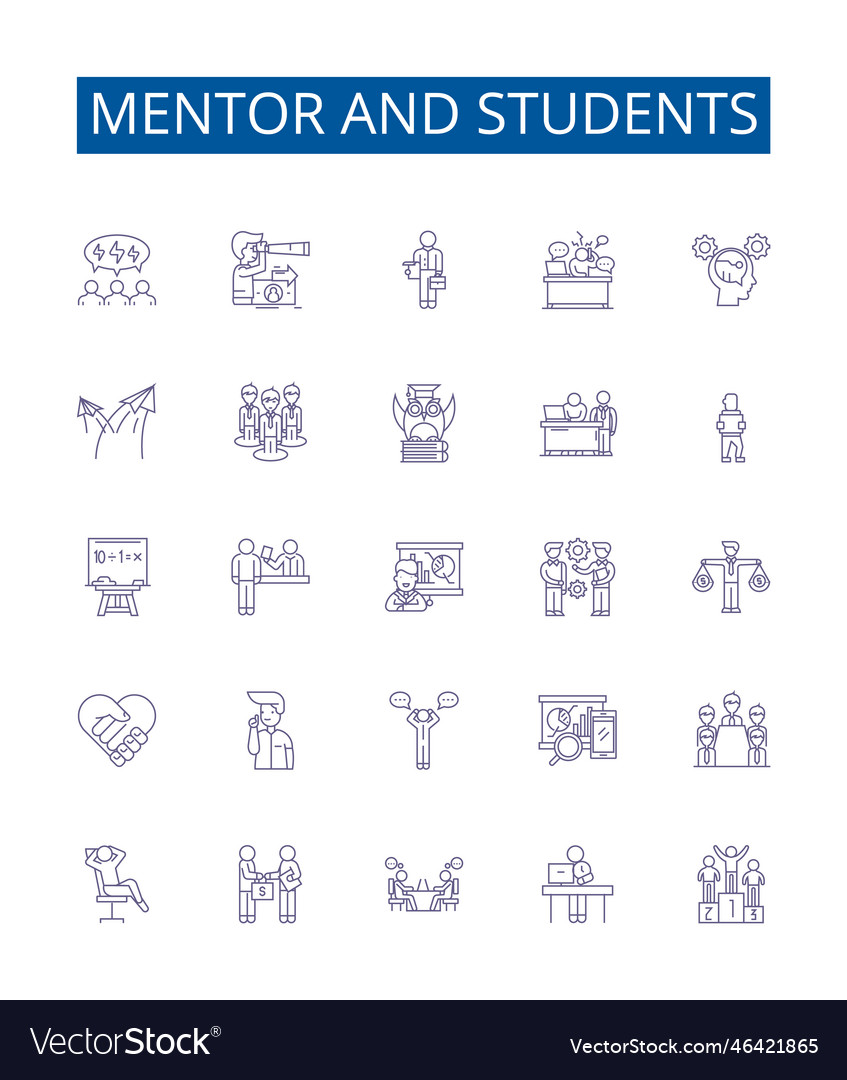 Mentor and students line icons signs set design Vector Image