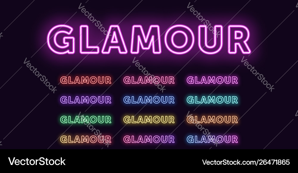 Neon text glamour expressive title word glamour Vector Image