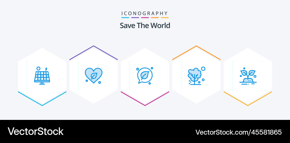 Save the world 25 blue icon pack including green Vector Image