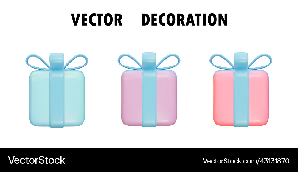 3d color gift boxes set with pastel ribbon bow Vector Image