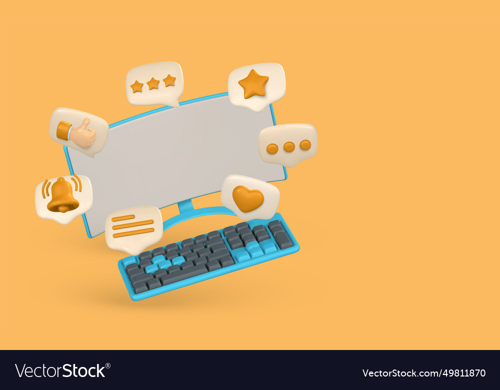 3d realistic pc monitor keyboard and speech Vector Image