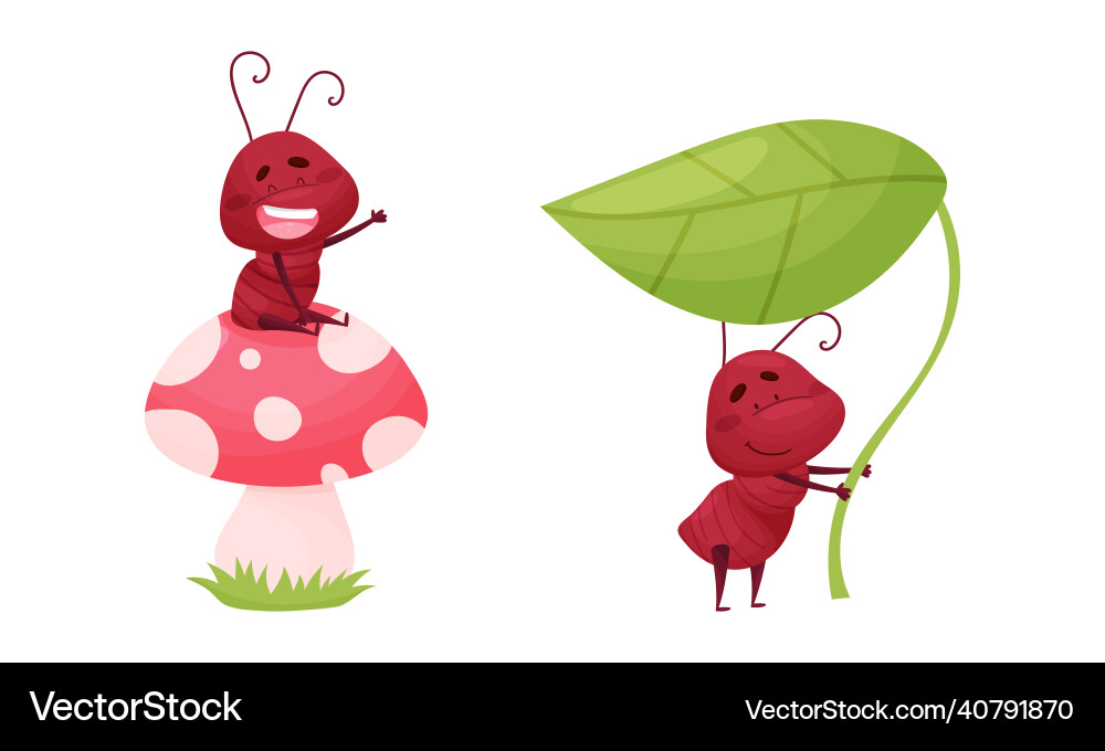 Ant doing various actions set happy funny insects Vector Image