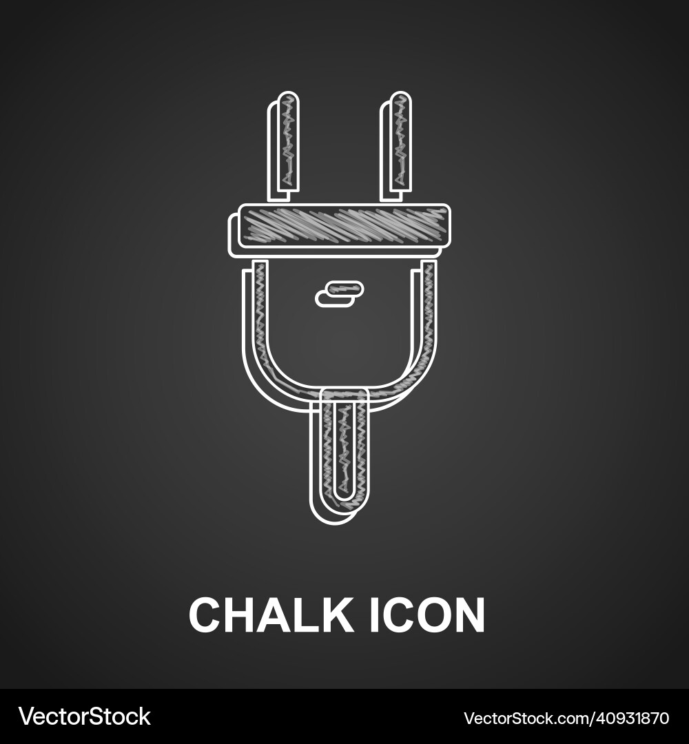 Chalk electric plug icon isolated on black Vector Image
