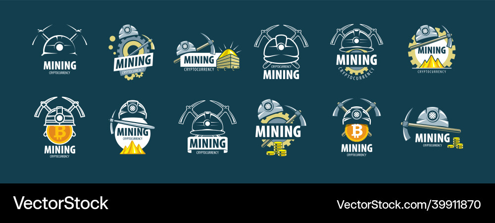 Digital currency mining helmet and pick Royalty Free Vector