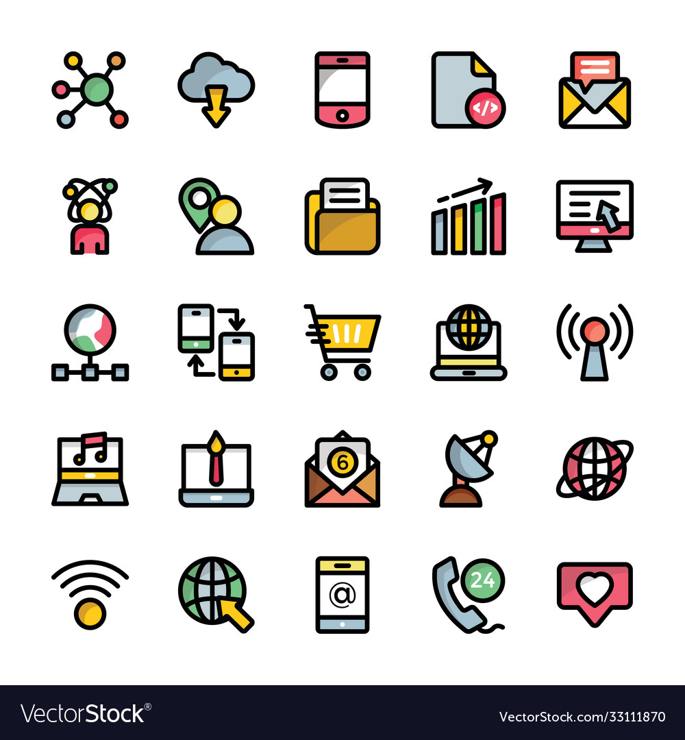 Digital marketing flat icons set Royalty Free Vector Image