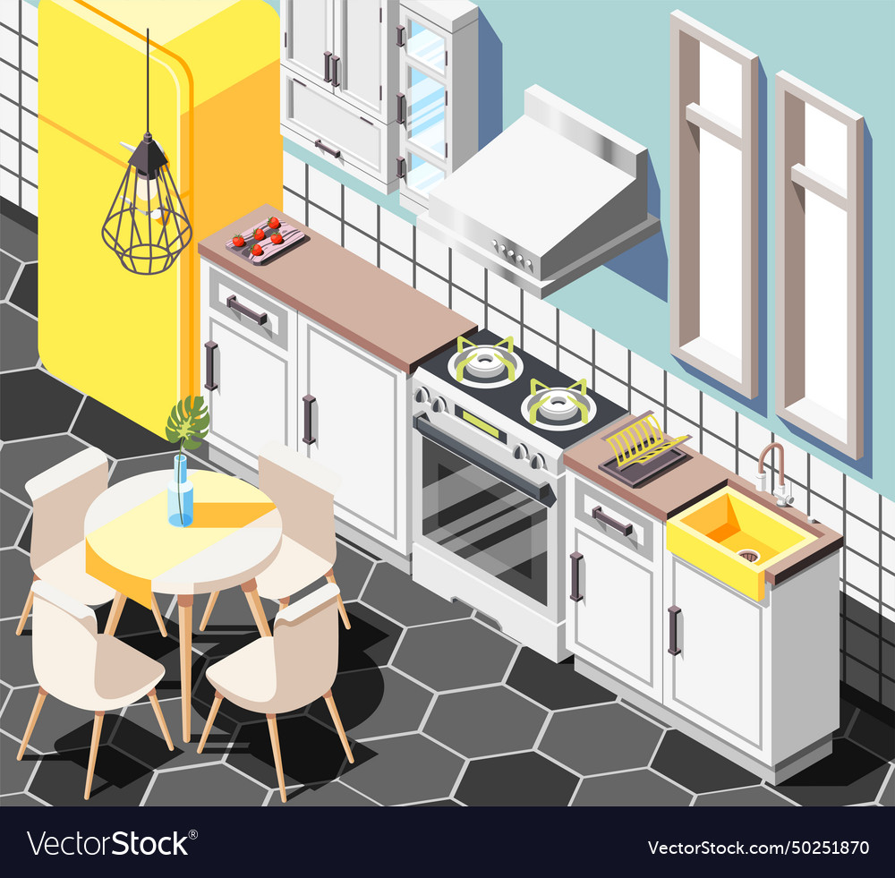 Isometric kitchen interior composition Royalty Free Vector