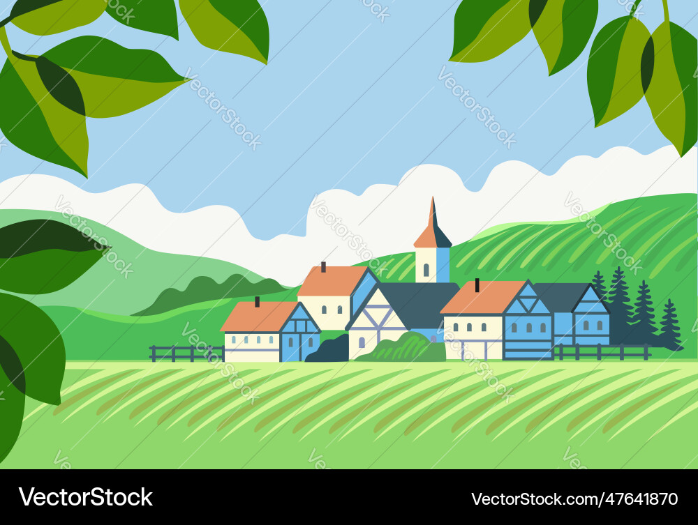 Landscape with leaf tree village landscape Vector Image