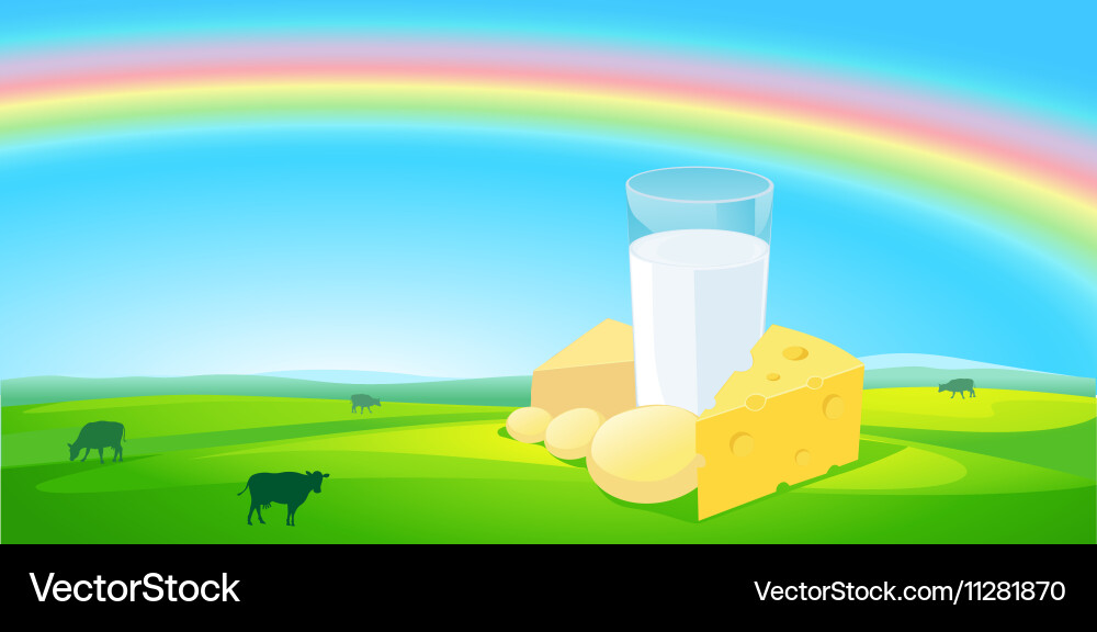 Milk products with rainbow natural background Vector Image