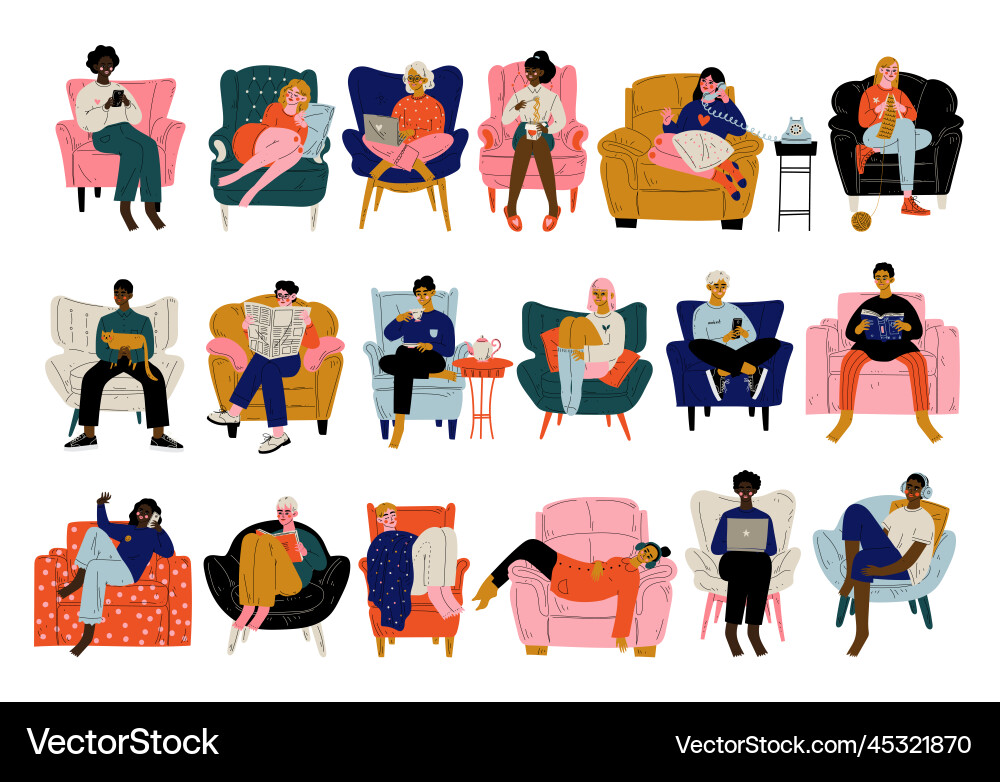 People characters sitting at home in comfortable Vector Image