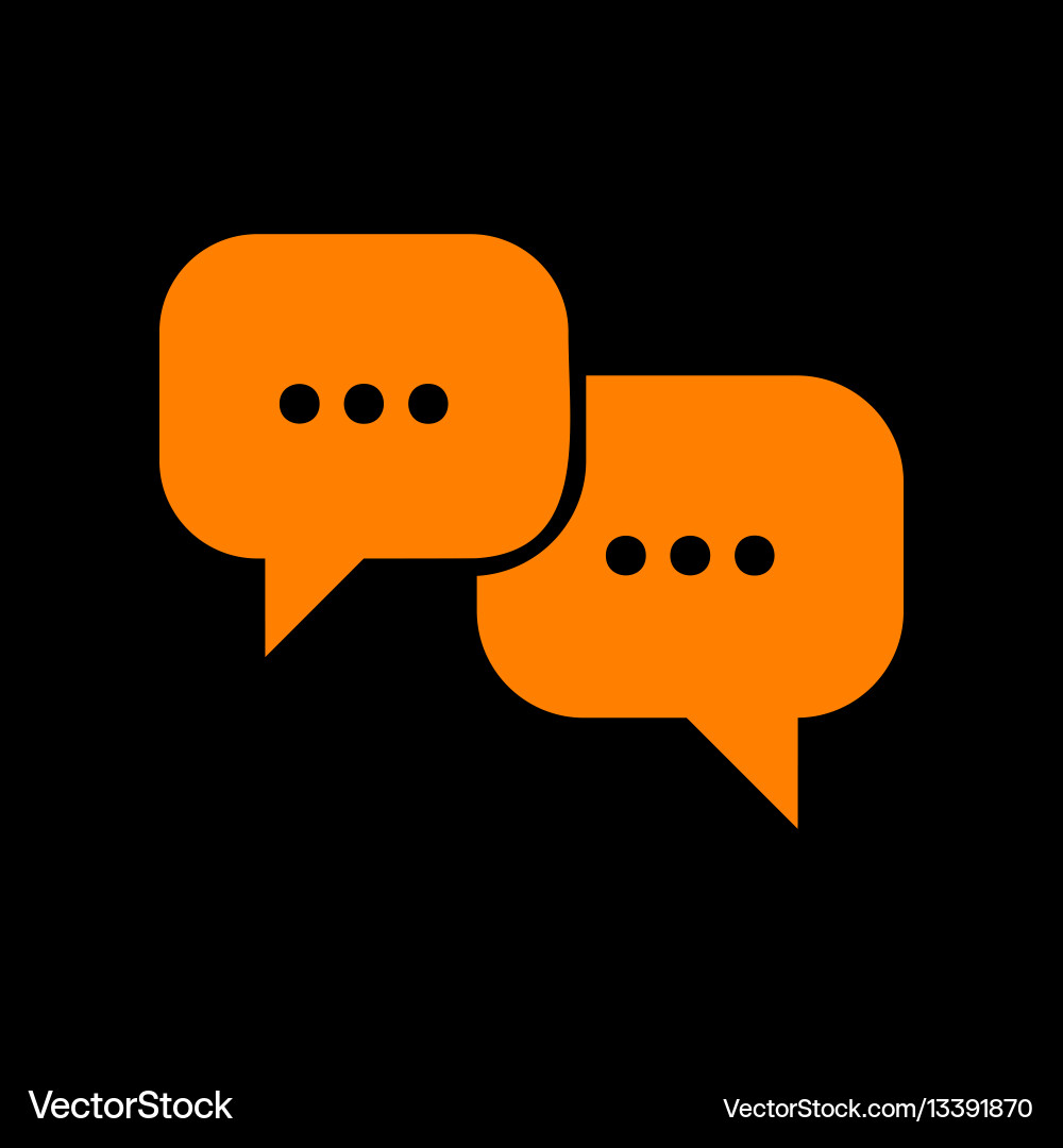 Speech bubbles sign orange icon on black Vector Image