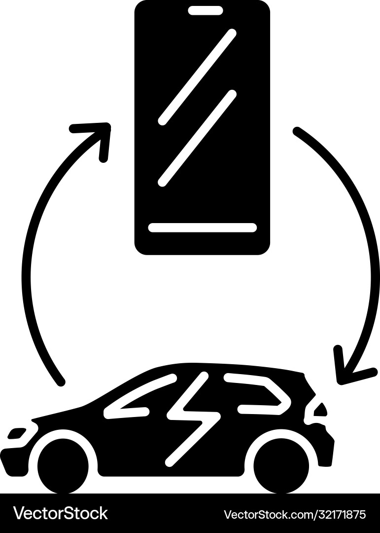 Car integration with smartphone black glyph icon Vector Image