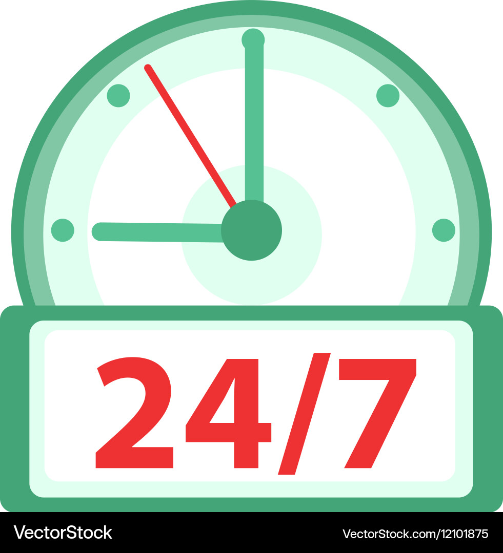 Clock icon flat design watches 24h 7 days Vector Image