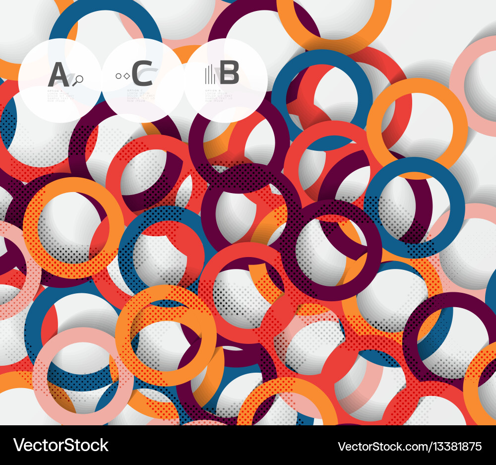 Color rings with shadows on gray abstract Vector Image