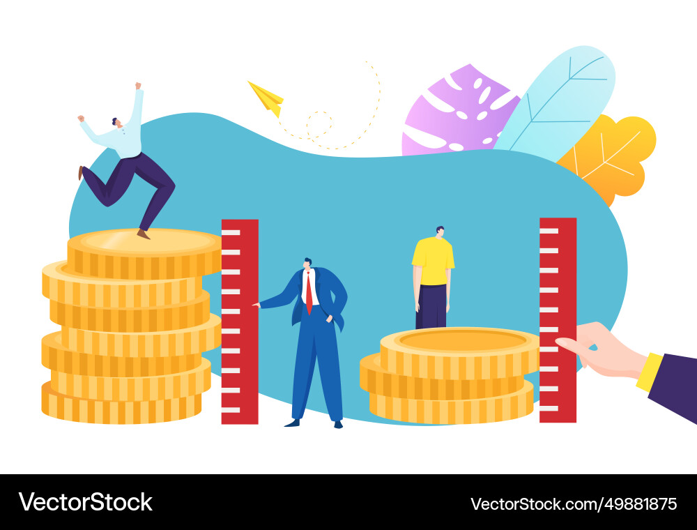 Men in business attire on different sized stacks Vector Image