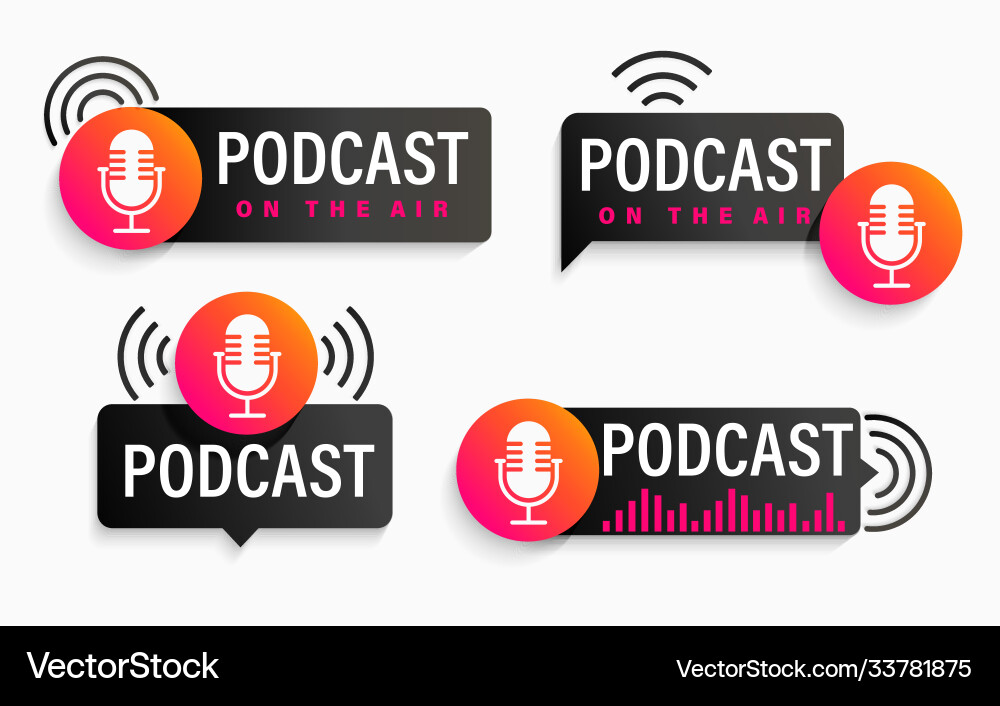 Set podcast symbols icons with studio microphone Vector Image