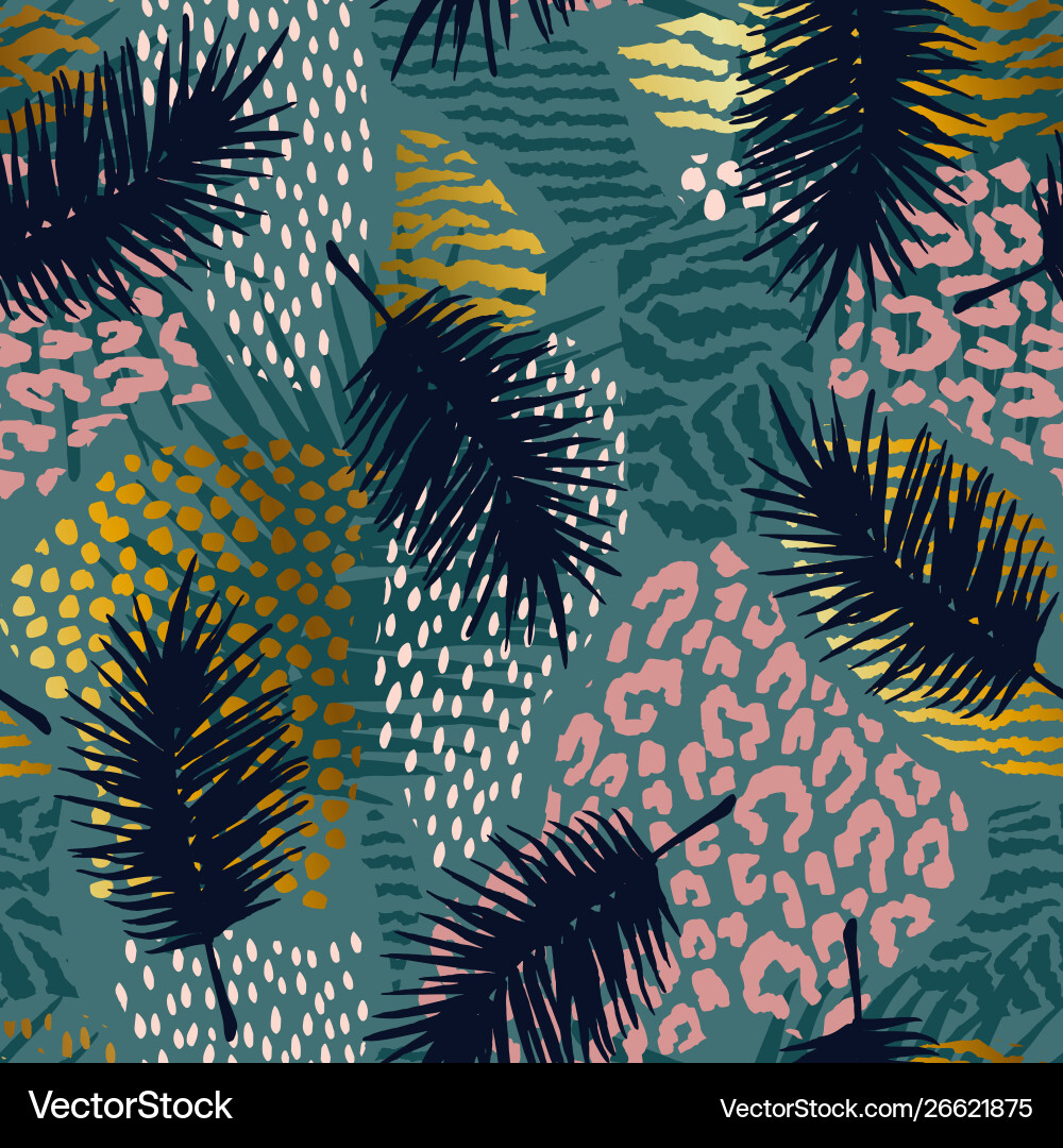 Trendy seamless exotic pattern with palm animal Vector Image