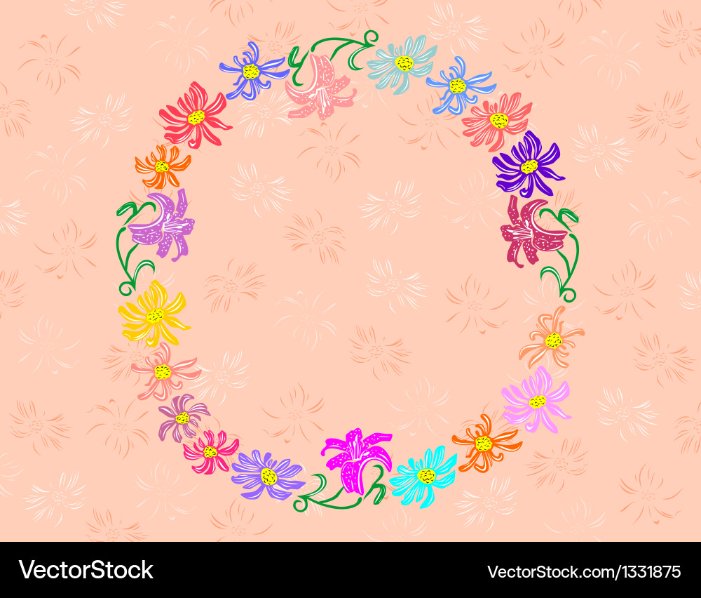Wreath from abstract flowers with background Vector Image