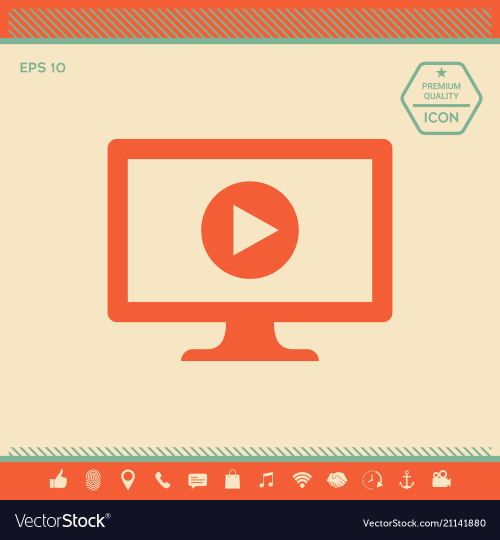 Computer with play button icon Royalty Free Vector Image