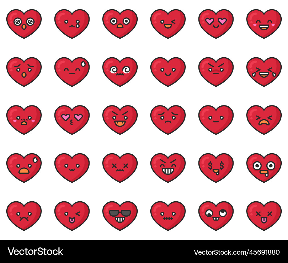 Heart emoji filled icon set Royalty Free Vector Image