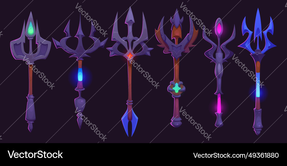 Magic trident staffs set Royalty Free Vector Image