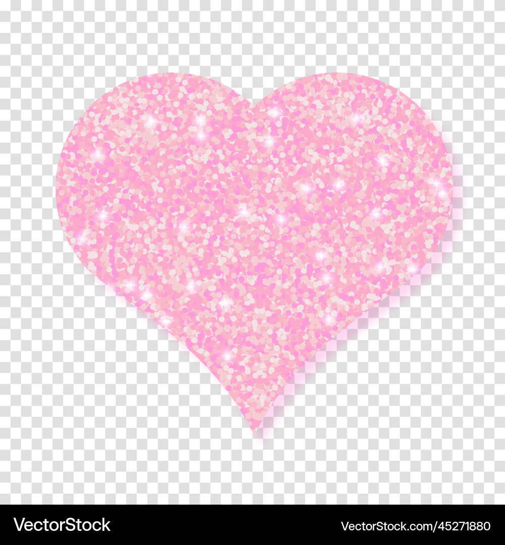 Pink shiny glitter glowing heart with shadow Vector Image