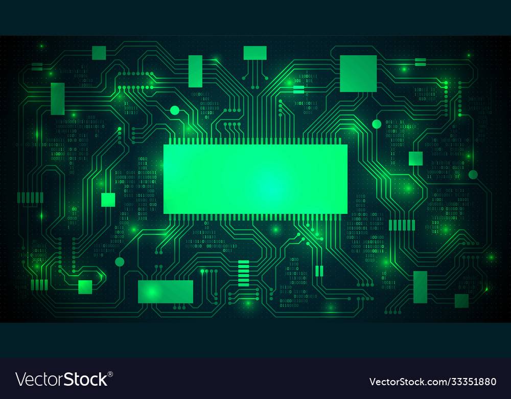 Printed circuit board with a processor microchips Vector Image