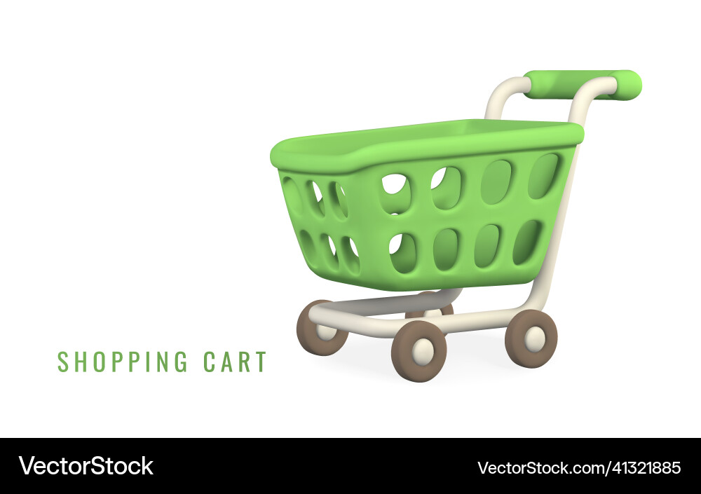 3d empty green shopping cart on a white Royalty Free Vector