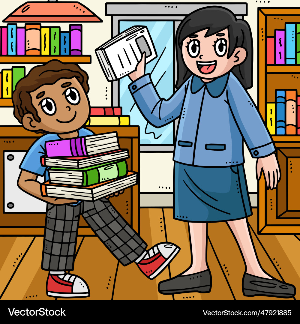 Back to school student and teacher colored cartoon