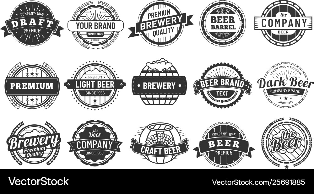 Brewery badge draft beer barrel emblem retro Vector Image