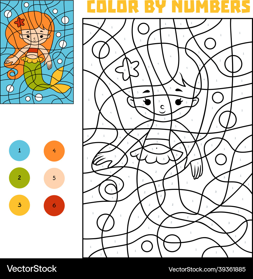 Color by number mermaid Royalty Free Vector Image