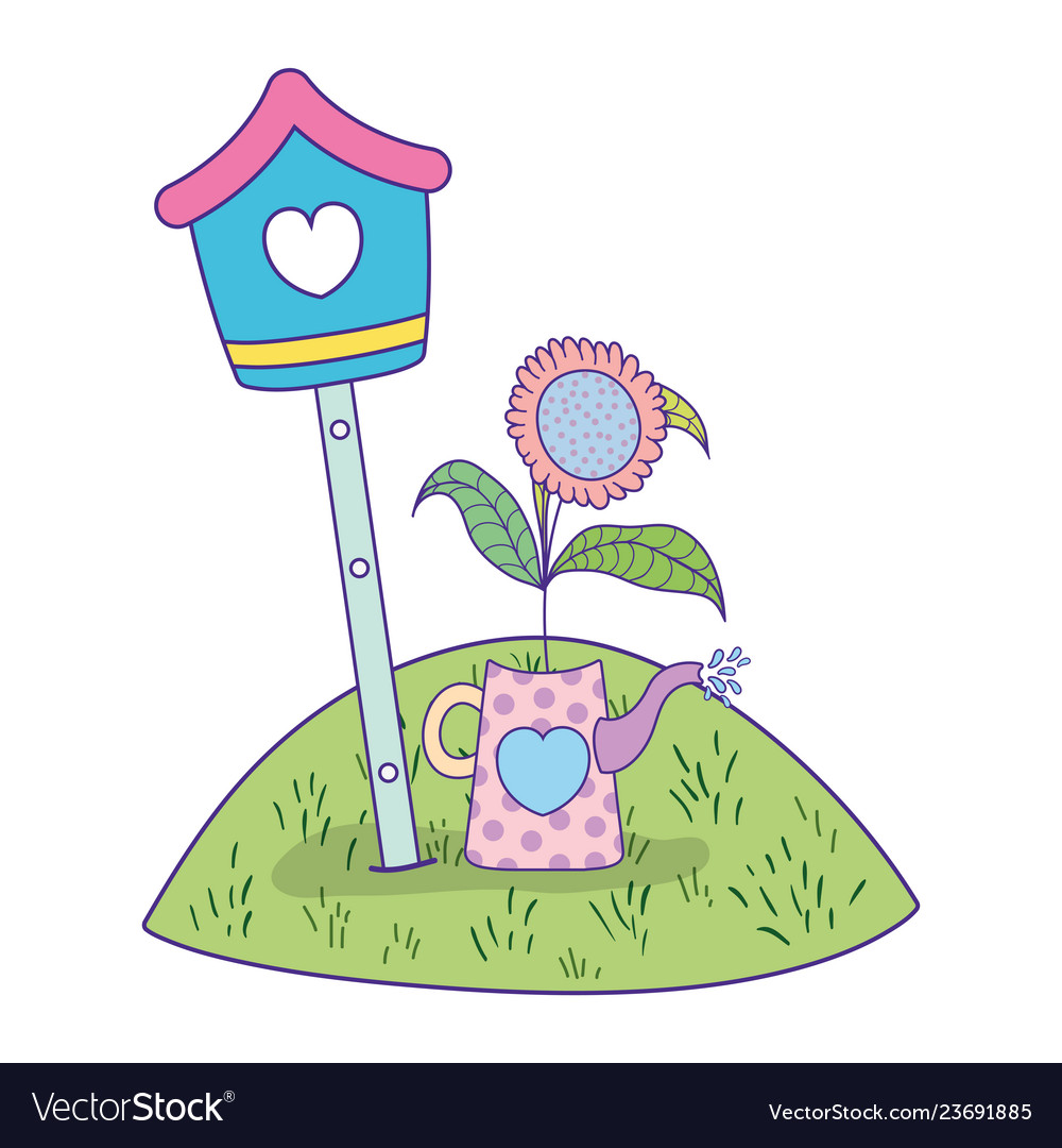 Cute birdhouse wooden with garden scene Royalty Free Vector