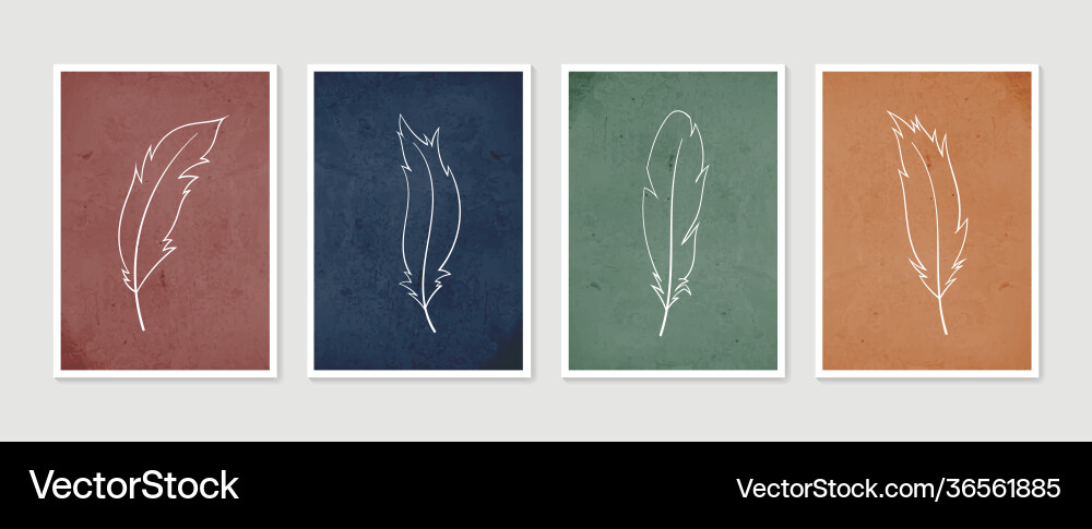 Feather wall art set minimal and natural Vector Image