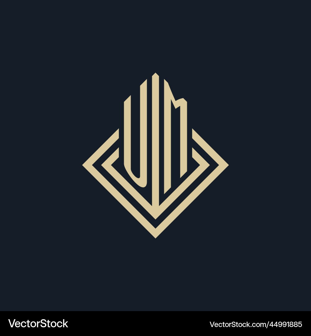 Initials um logo rhombus lines shape style luxury Vector Image