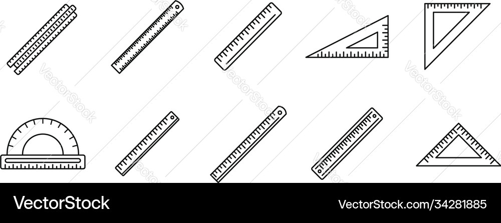 School ruler icons set outline style Royalty Free Vector